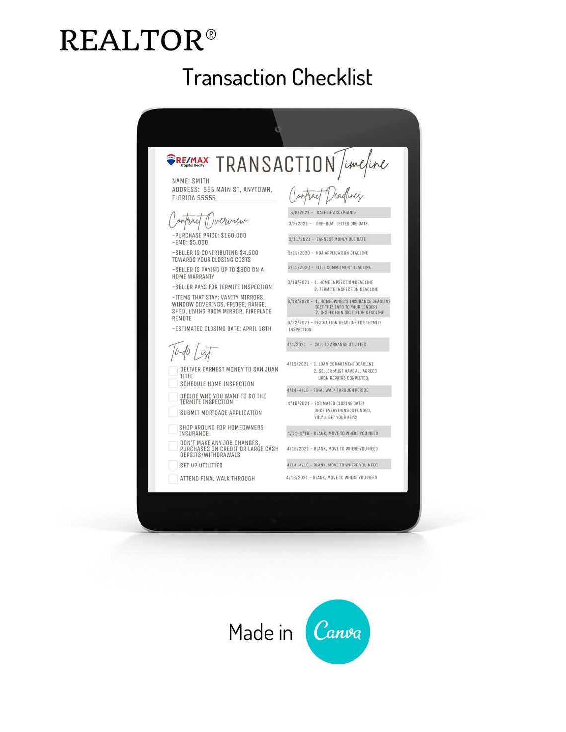 Transaction Checklist for Real Estate Agents Digital Download Template ...
