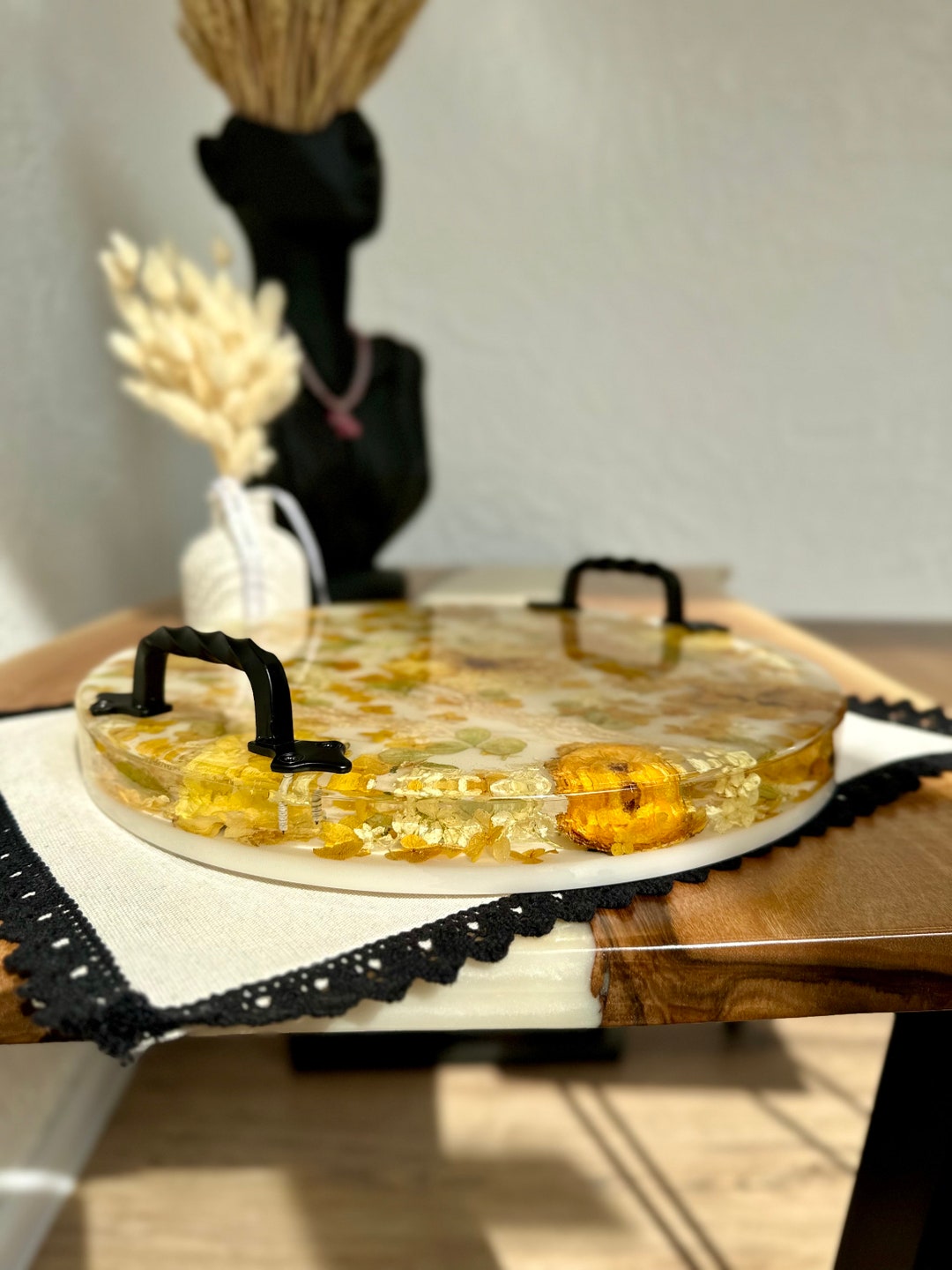 Small Decorative Serving Tray, Black Rustic Tea Tray, Epoxy Resin ...