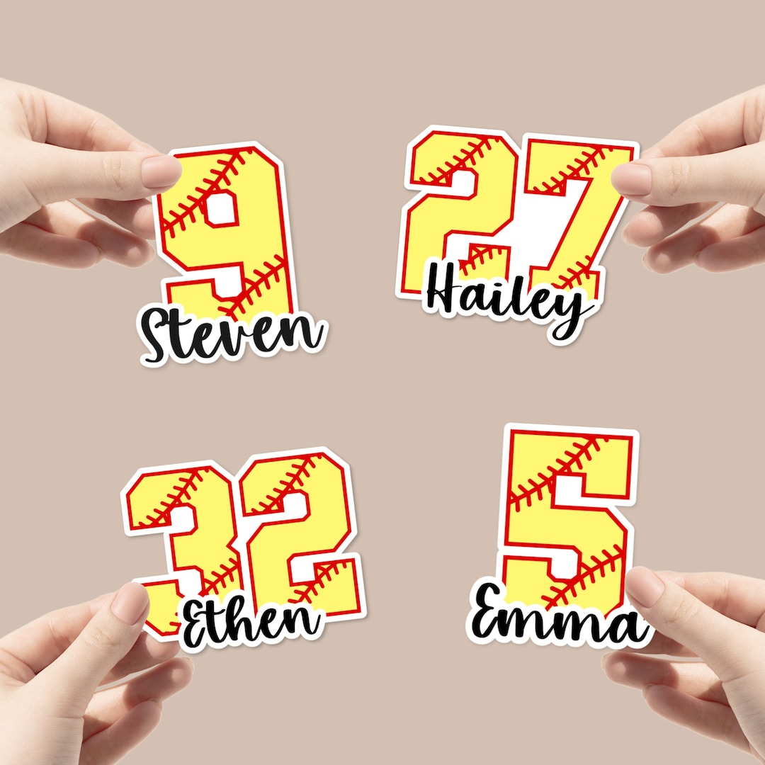 Personalized Name Sticker With Softball Number | Water Bottle, Tumbler ...