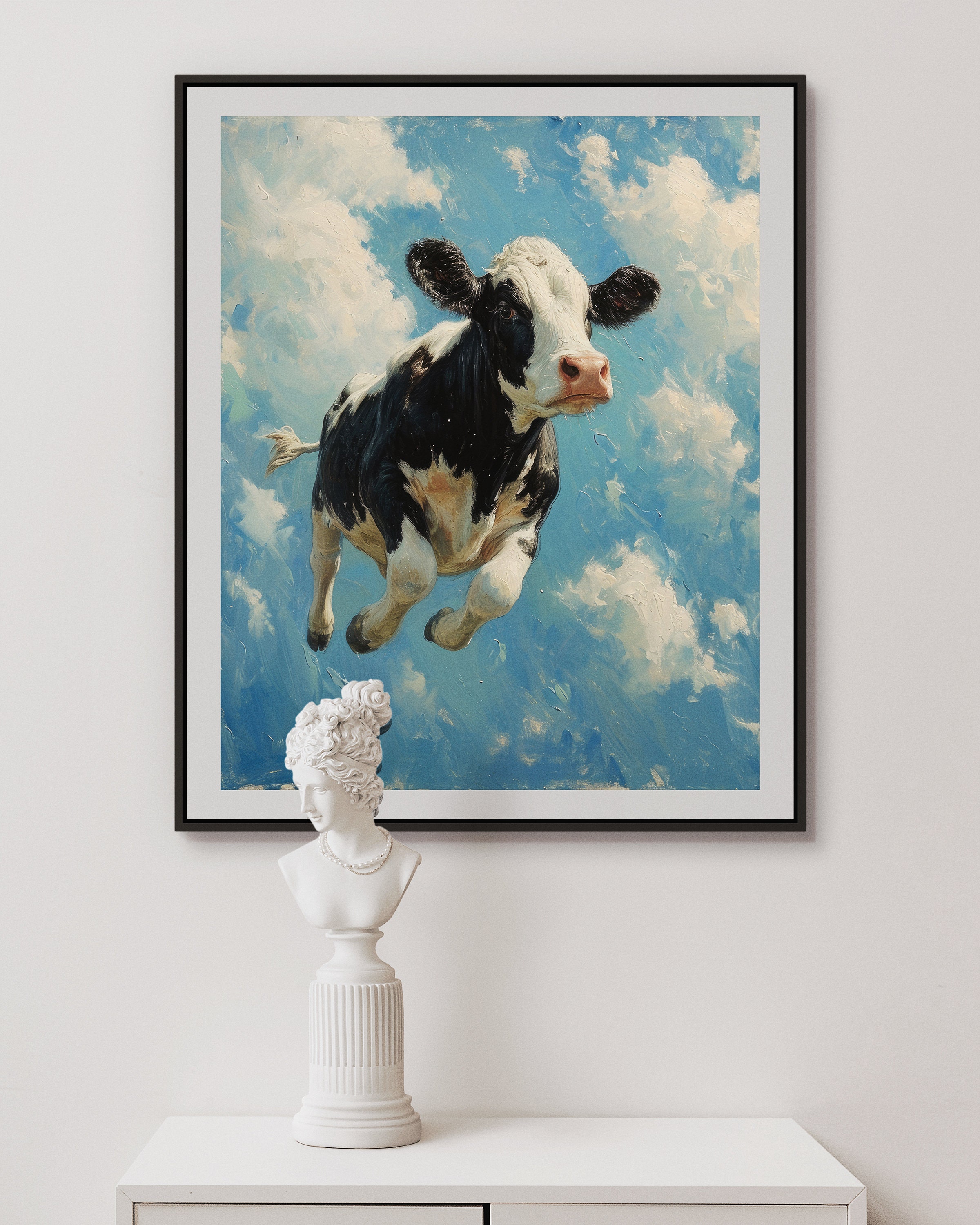 Floating Cow Unframed Poster Fun Wall Art Surreal Painting Sky and ...
