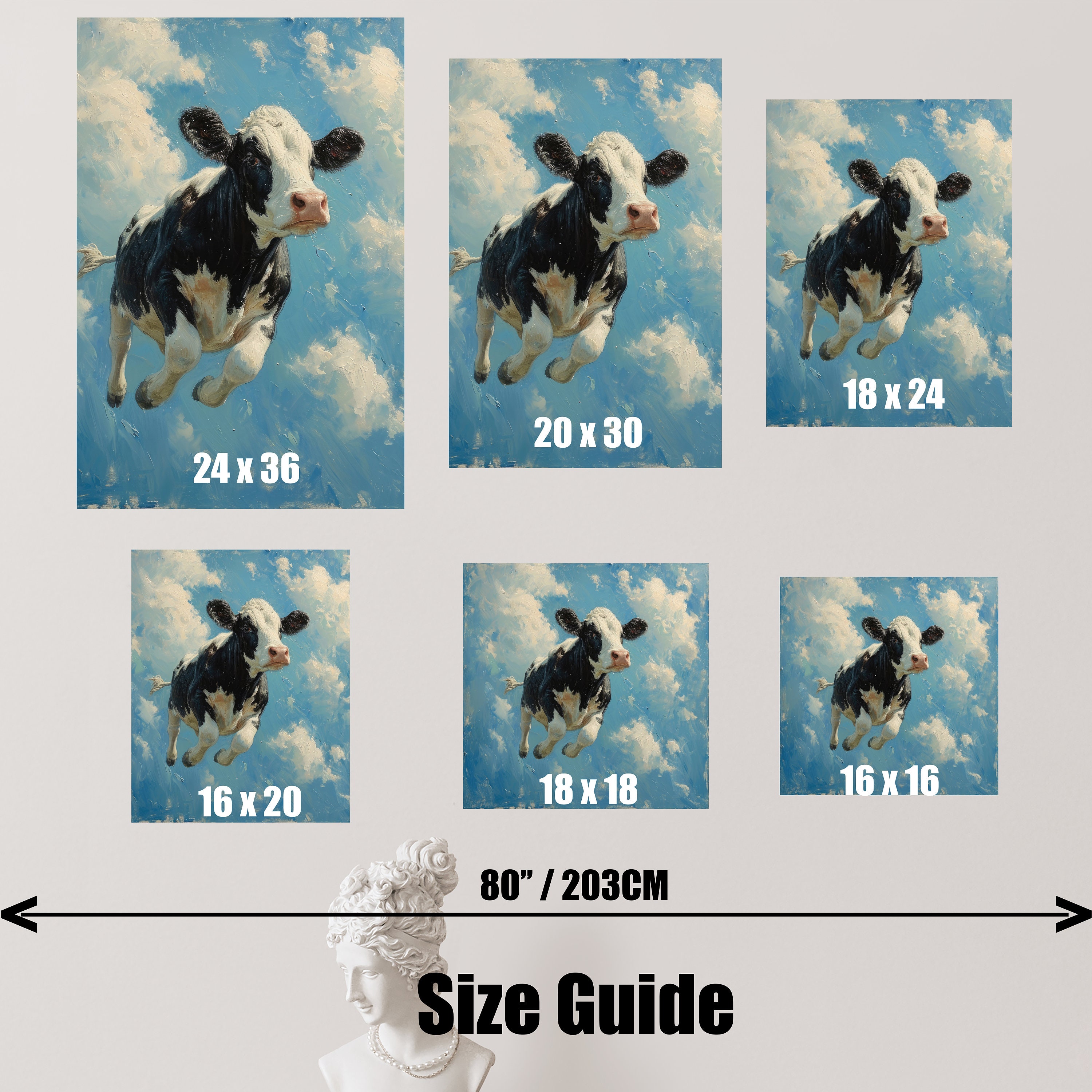 Floating Cow Unframed Poster Fun Wall Art Surreal Painting Sky and ...