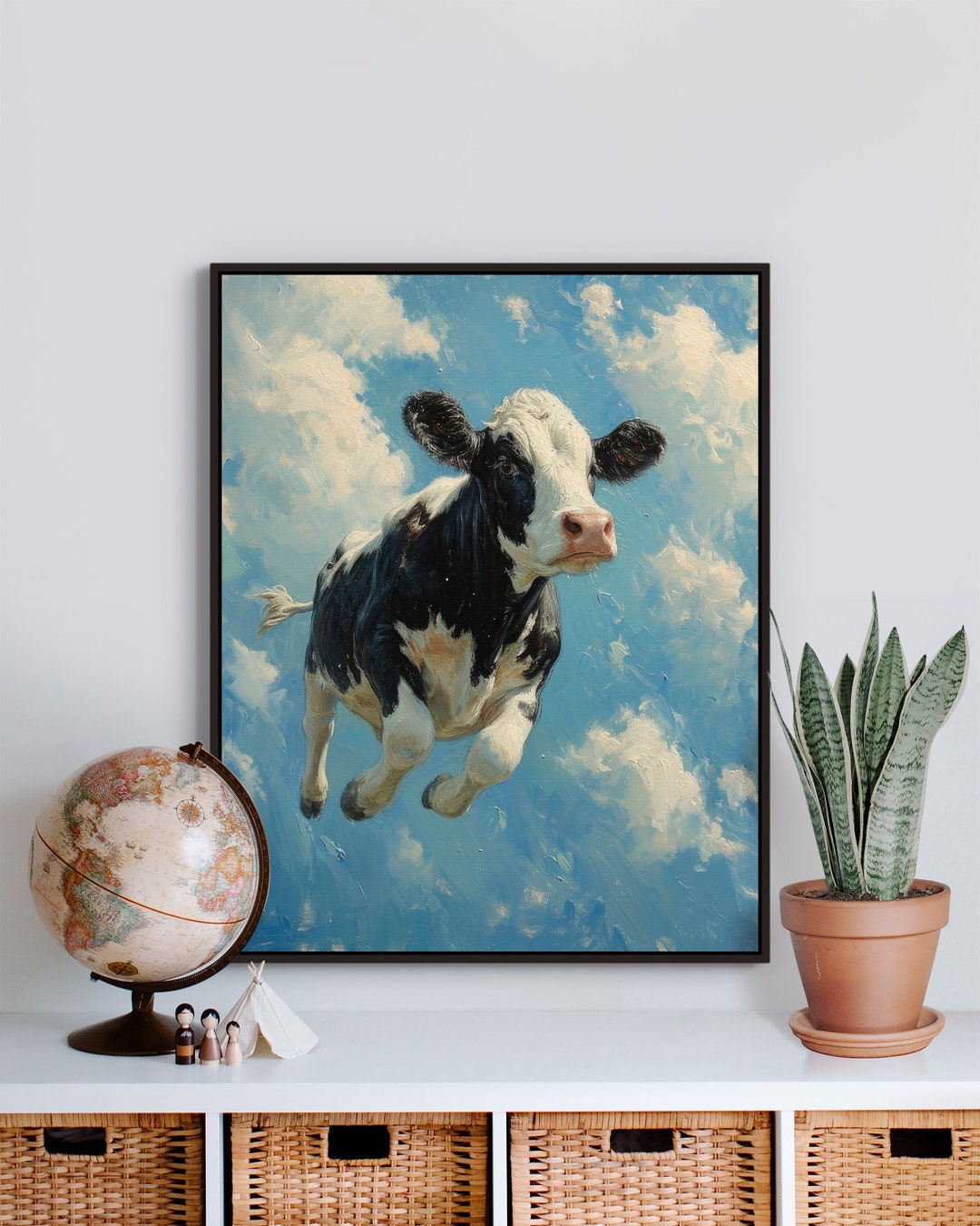 Floating Cow Unframed Poster Fun Wall Art Surreal Painting Sky and ...