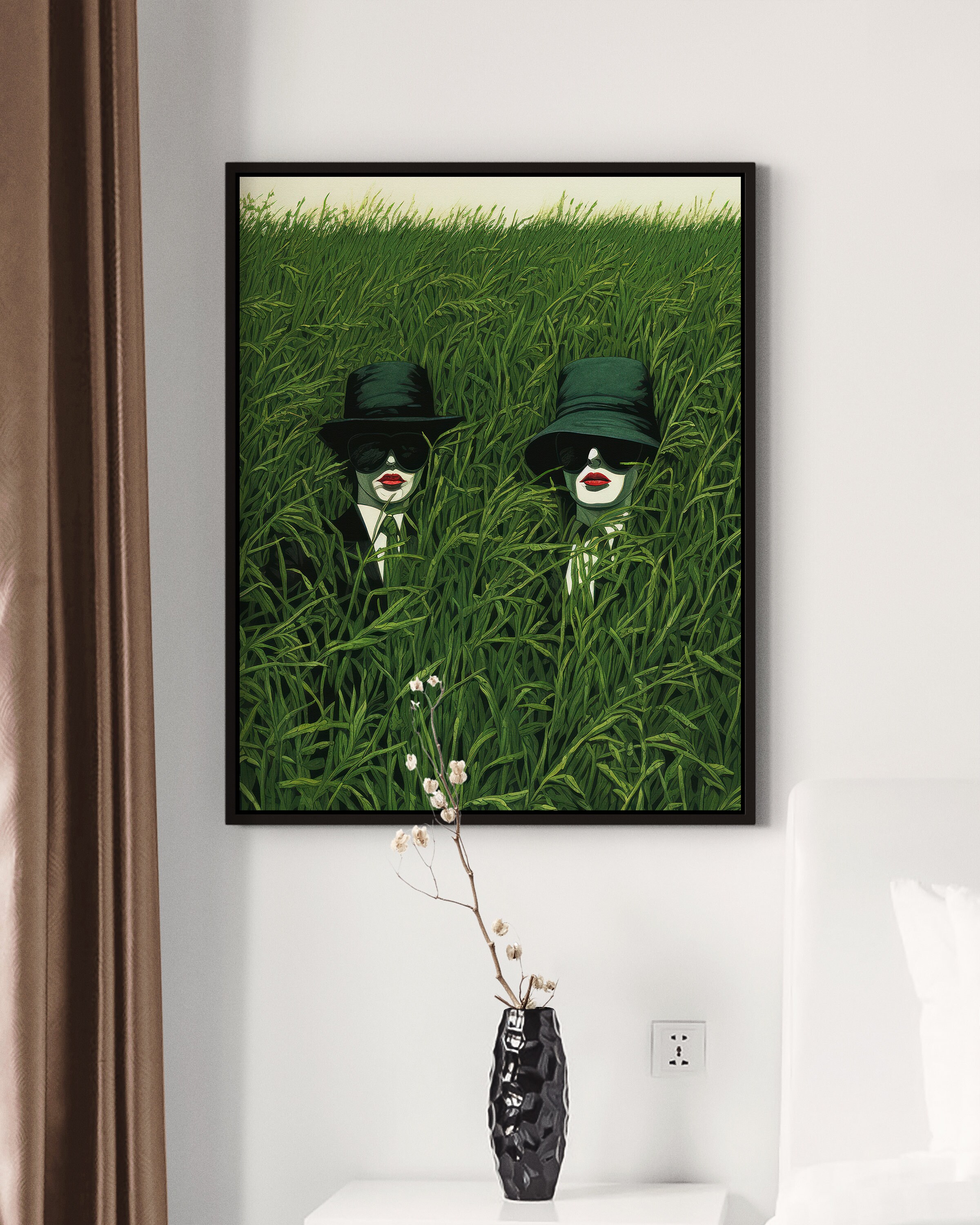 Unframed Printed Art Surreal Suits Inspired by Rene Magritte Tall Green ...