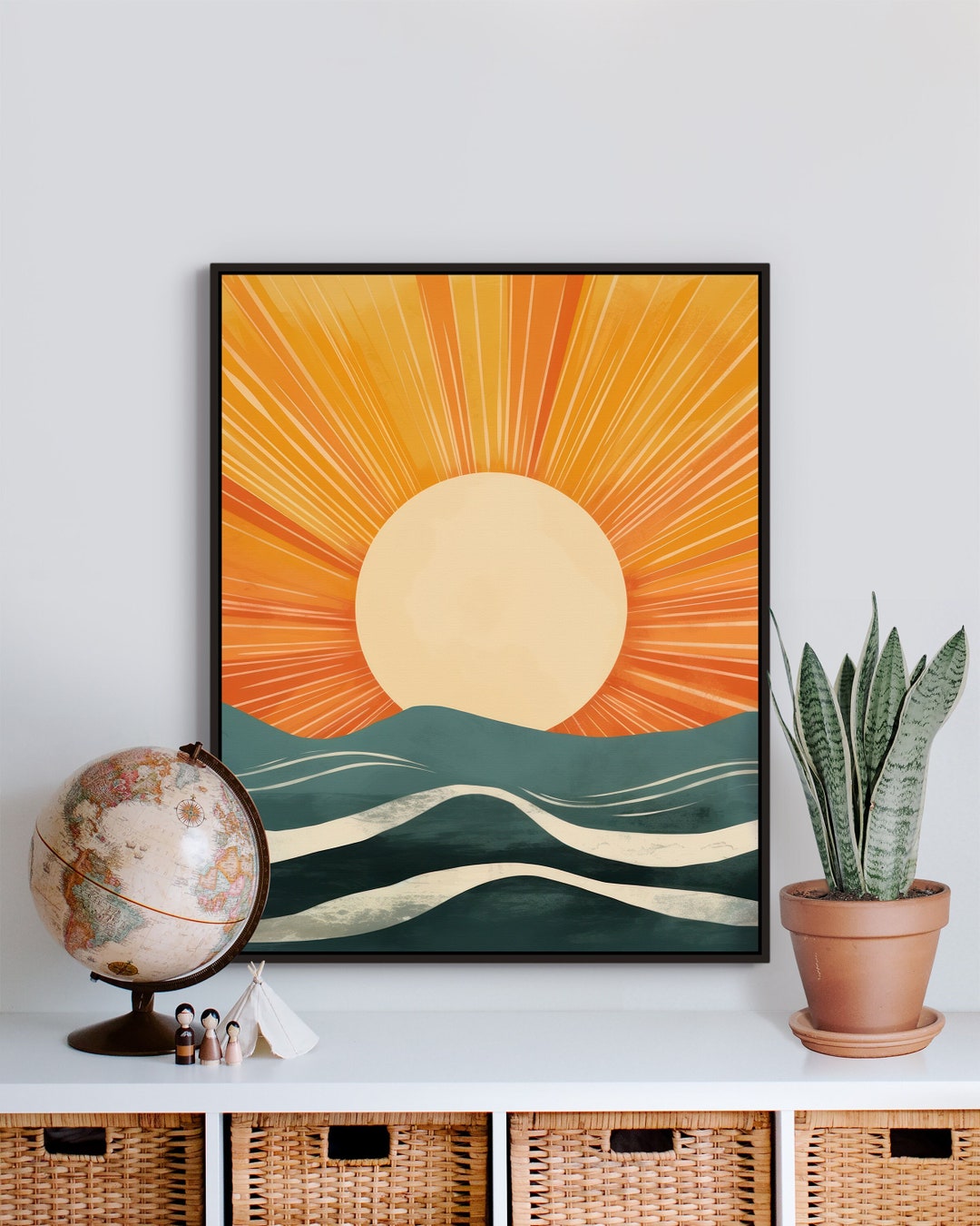 Unframed Printed Art Solar Symphony Minimalist Sunburst Art Print ...