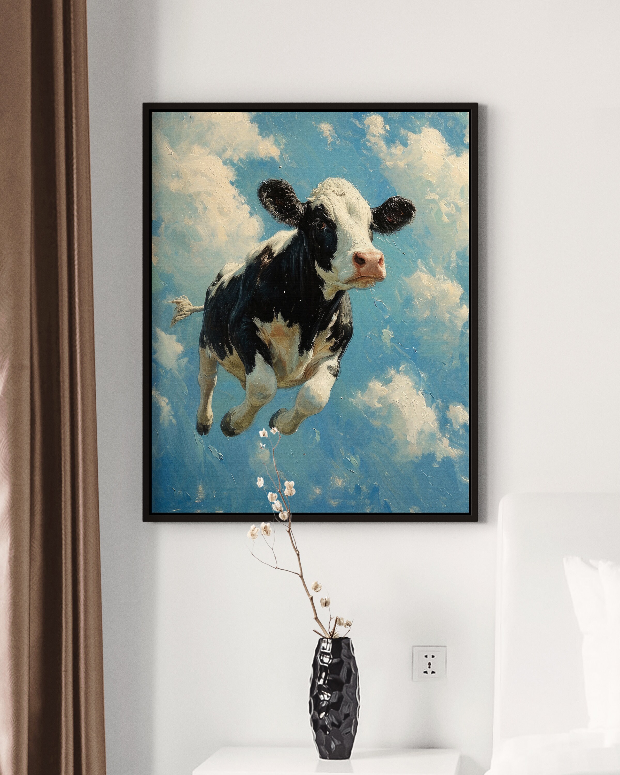 Floating Cow Unframed Poster Fun Wall Art Surreal Painting Sky and ...