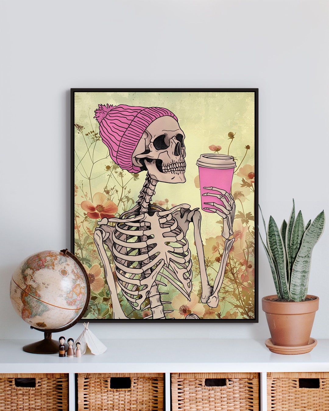 Coffee Break Skeleton Unframed Print Quirky Art Surreal Illustration ...