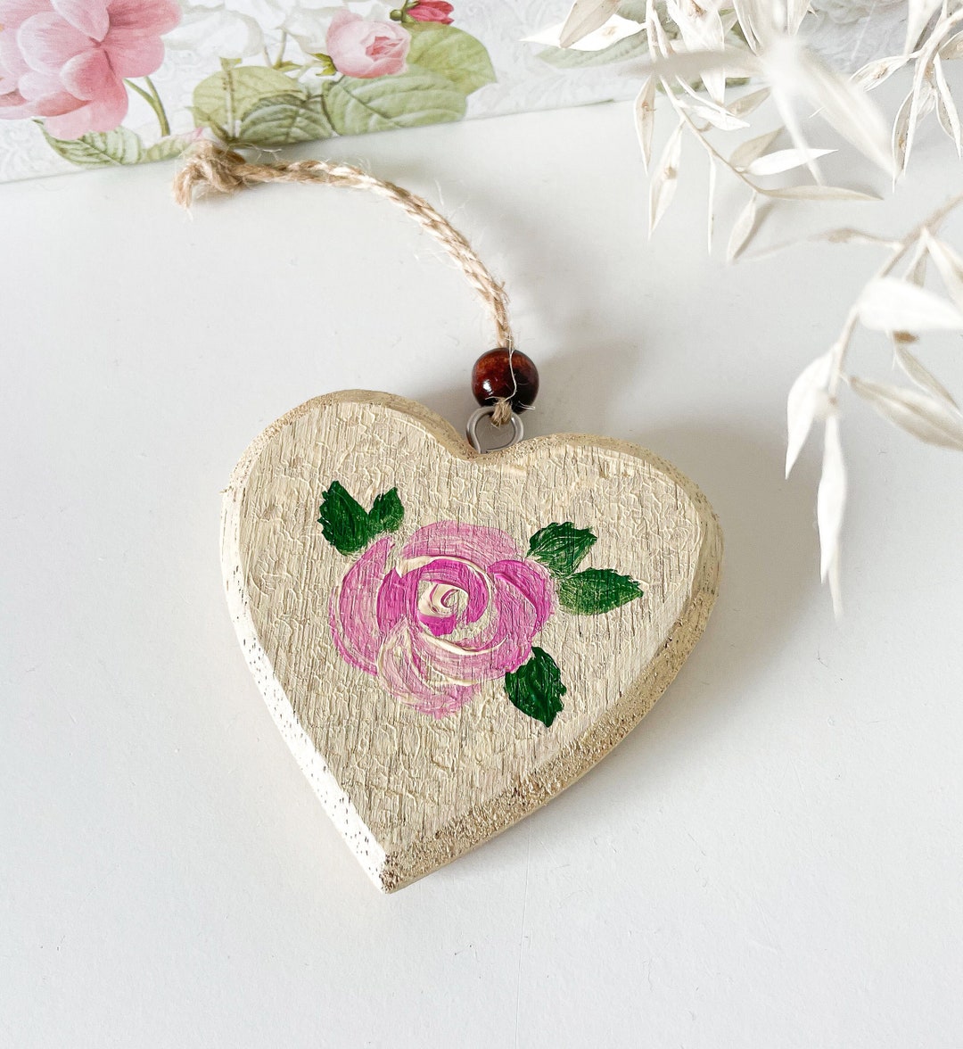 Wooden Heart, Hand Painted Heart, Personalized Gift, Hanging Decoration ...