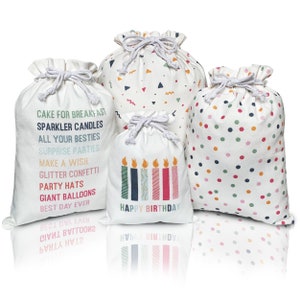 Birthday Fabric Gift Bags, Pastel, Reusable Drawstring, Cloth, Gender ...