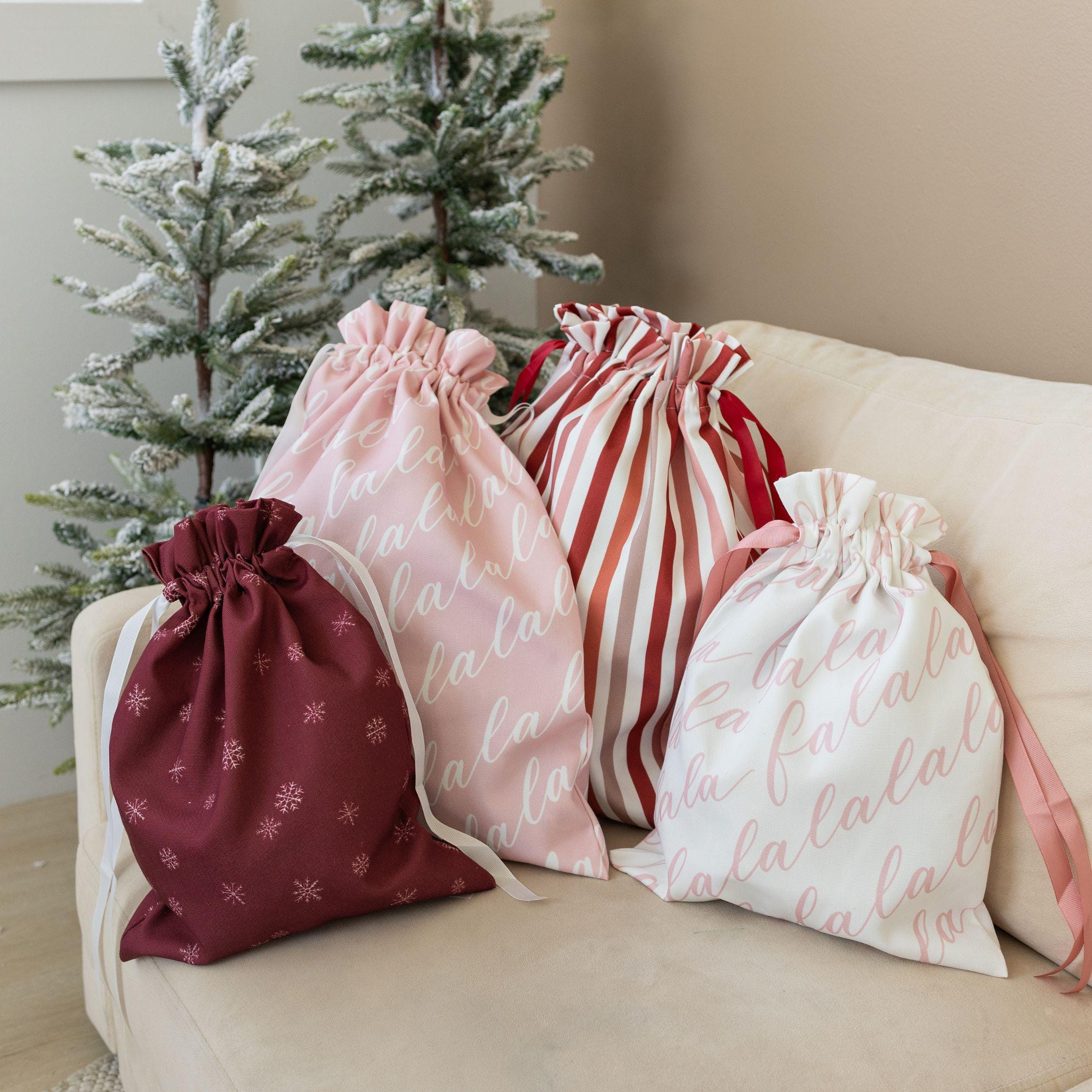 Christmas Fabric Gift Bag, Reusable Drawstring, Xmas, Holiday, Premium ...