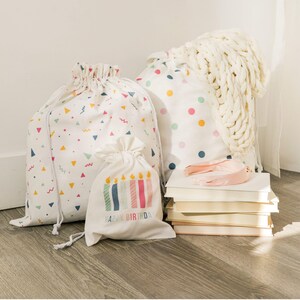 Birthday Fabric Gift Bags, Pastel, Reusable Drawstring, Cloth, Gender ...