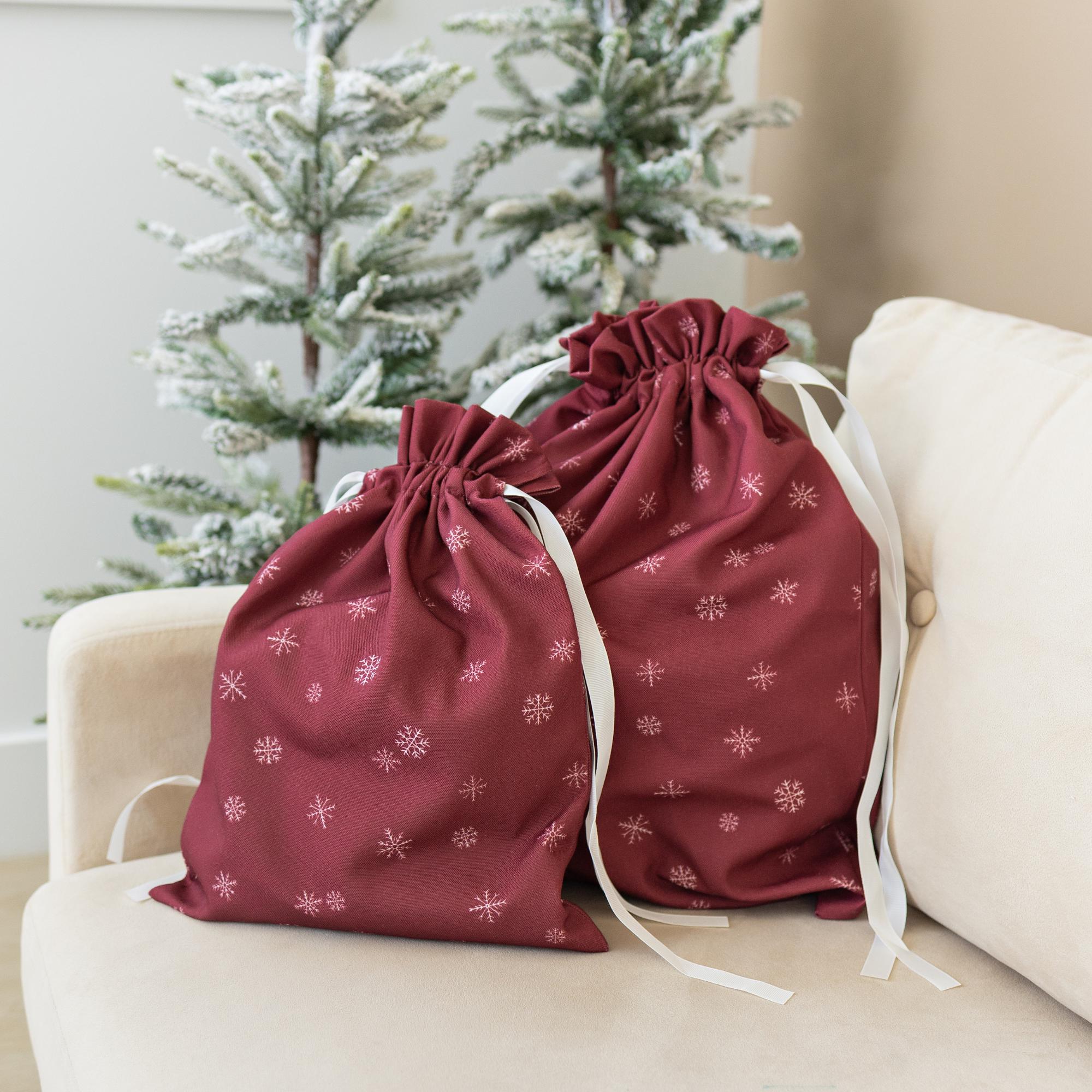 Christmas Fabric Gift Bag, Reusable Drawstring, Xmas, Holiday, Premium ...