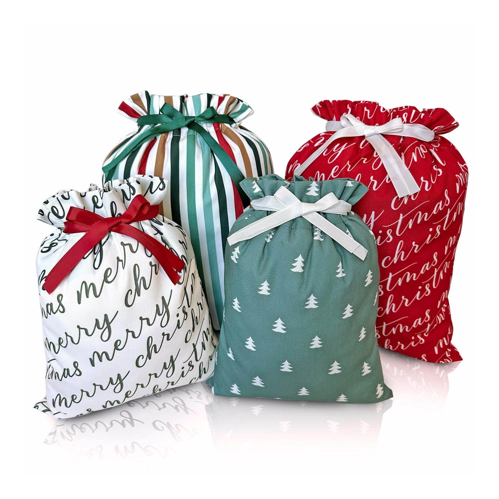 Christmas Fabric Gift Bag, Reusable Canvas Drawstring, Farmhouse ...