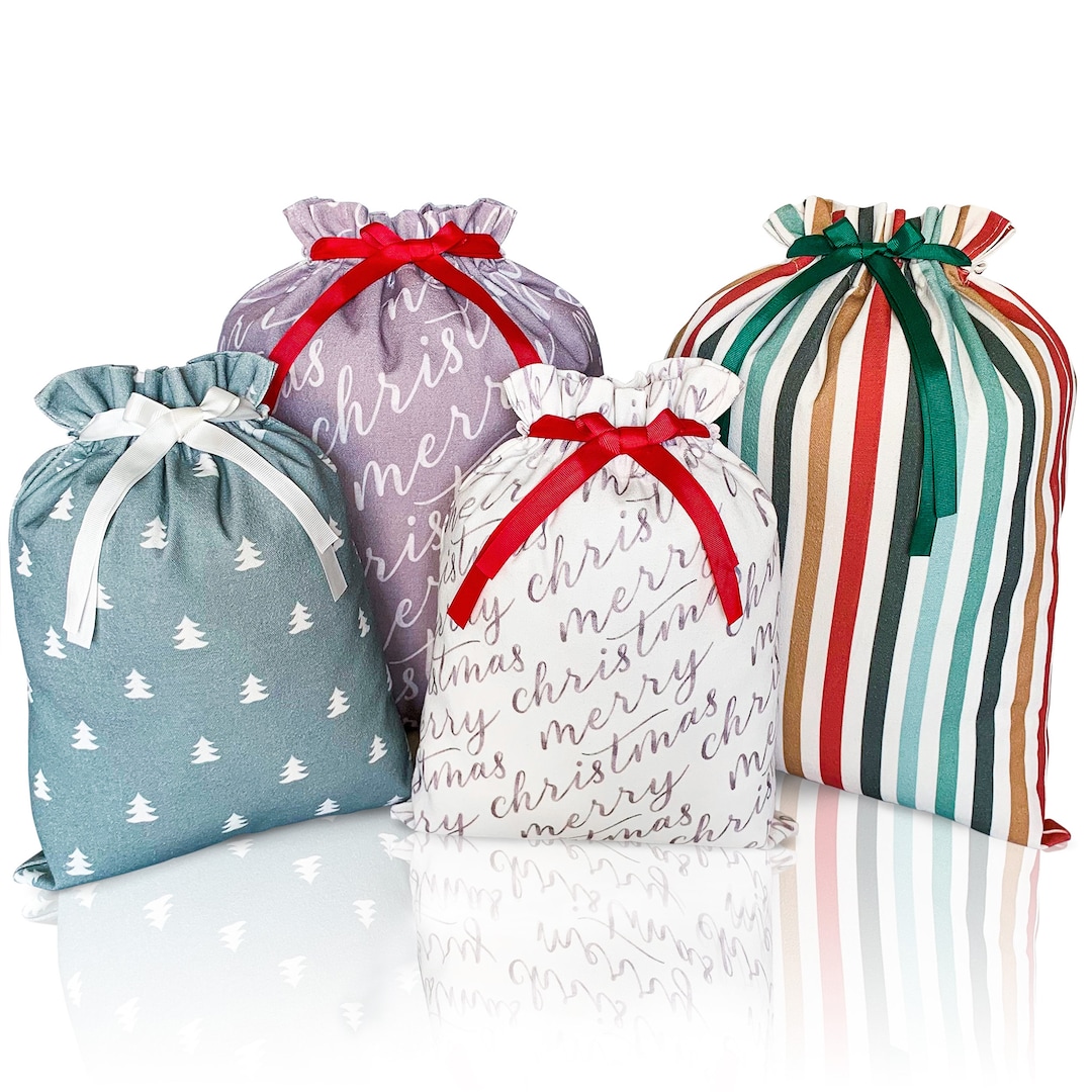 Christmas Fabric Gift Bag, Reusable Drawstring, Xmas, Holiday, Premium ...