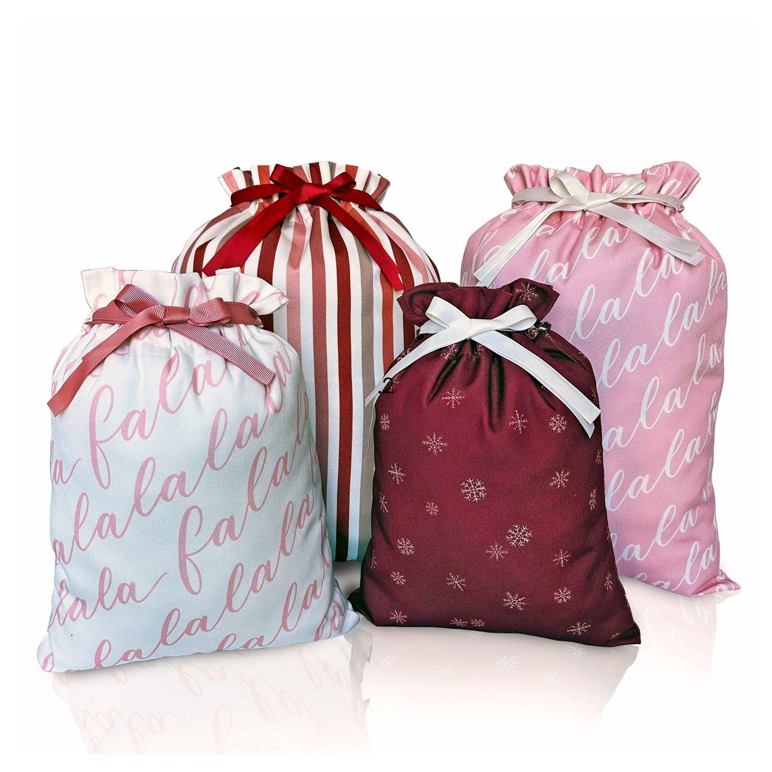 Christmas Fabric Gift Bag, Reusable Drawstring, Xmas, Holiday, Premium ...