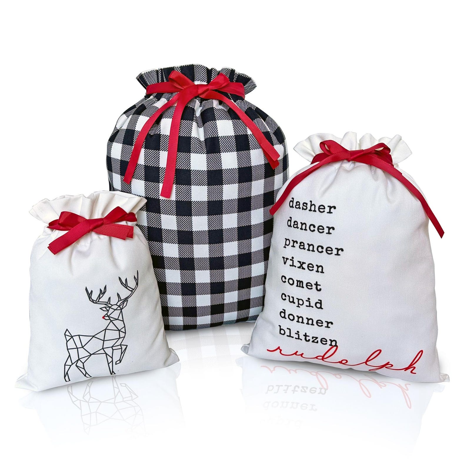 Christmas Fabric Gift Bag, Reusable Drawstring, Xmas, Holiday, Premium ...