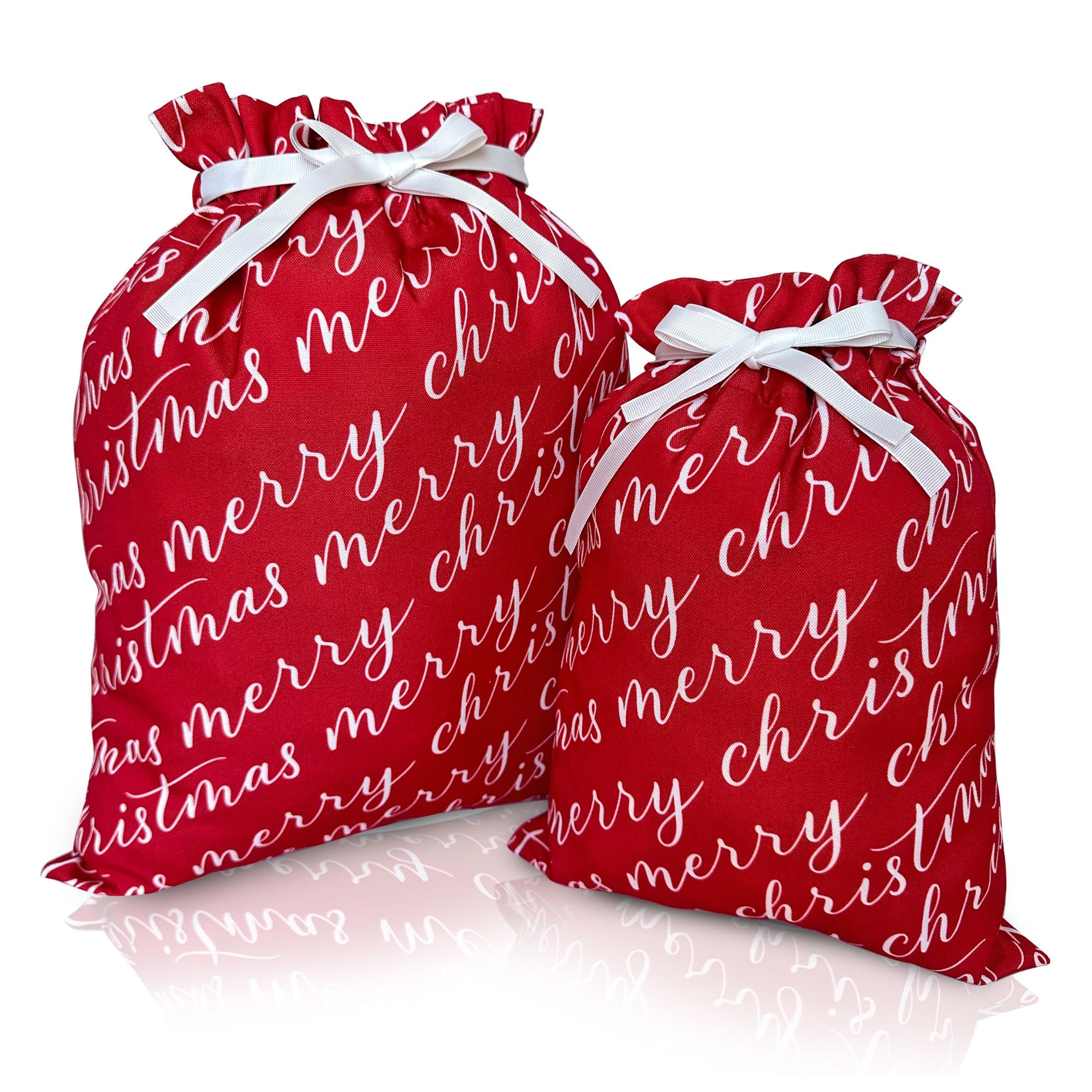 Christmas Fabric Gift Bag, Reusable Canvas Drawstring, Farmhouse ...
