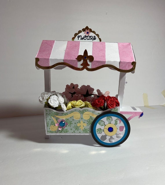 French Flower Cart Large Wooden 3 Tier Rolling Table Cart With 2