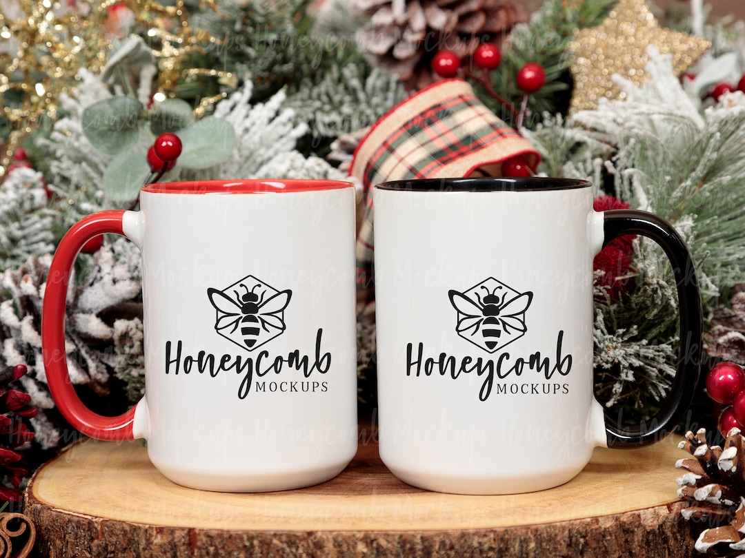 15oz Red Accent Mug Mockup, 15oz Black Accent Mug Mockup, Christmas ...