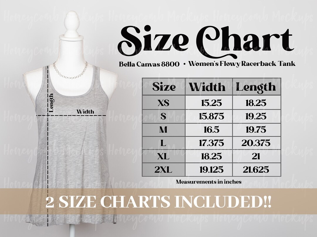 8800 Size Chart, Bella Canvas 8800 Size Chart Mockup, Women's Flowy Racerback Tank Sizing Guide ...