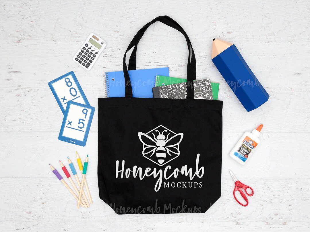 EC8000 Black Canvas Tote Mockup, Tote Bag Mockup, School Mockup ...