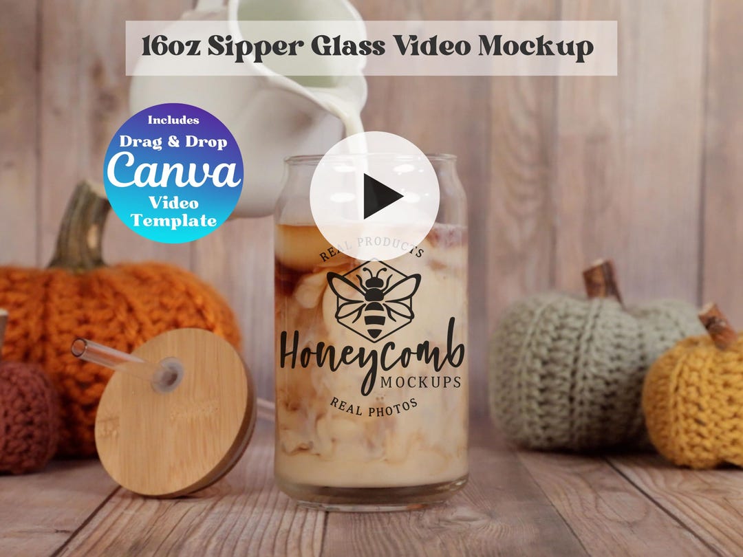 16oz Sipper Glass Video Mockup, Glass Can Canva Mockup, Printify 16 Oz ...