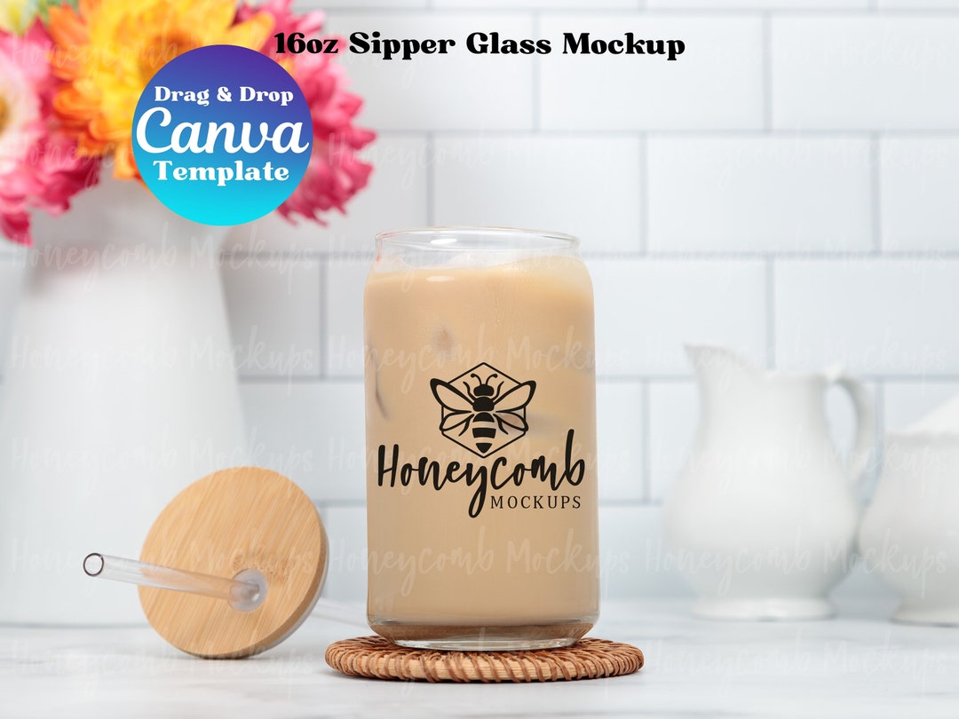 Printify 16oz Sipper Glass Mockup, 16oz Glass Can Mockup, Glass Beer ...