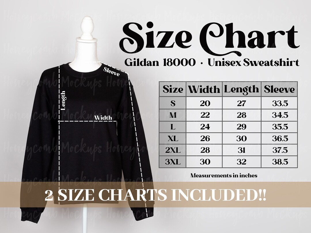 Gildan 18000 Size Chart, Gildan Sizing Chart, 18000 Sizing Guide, Black ...