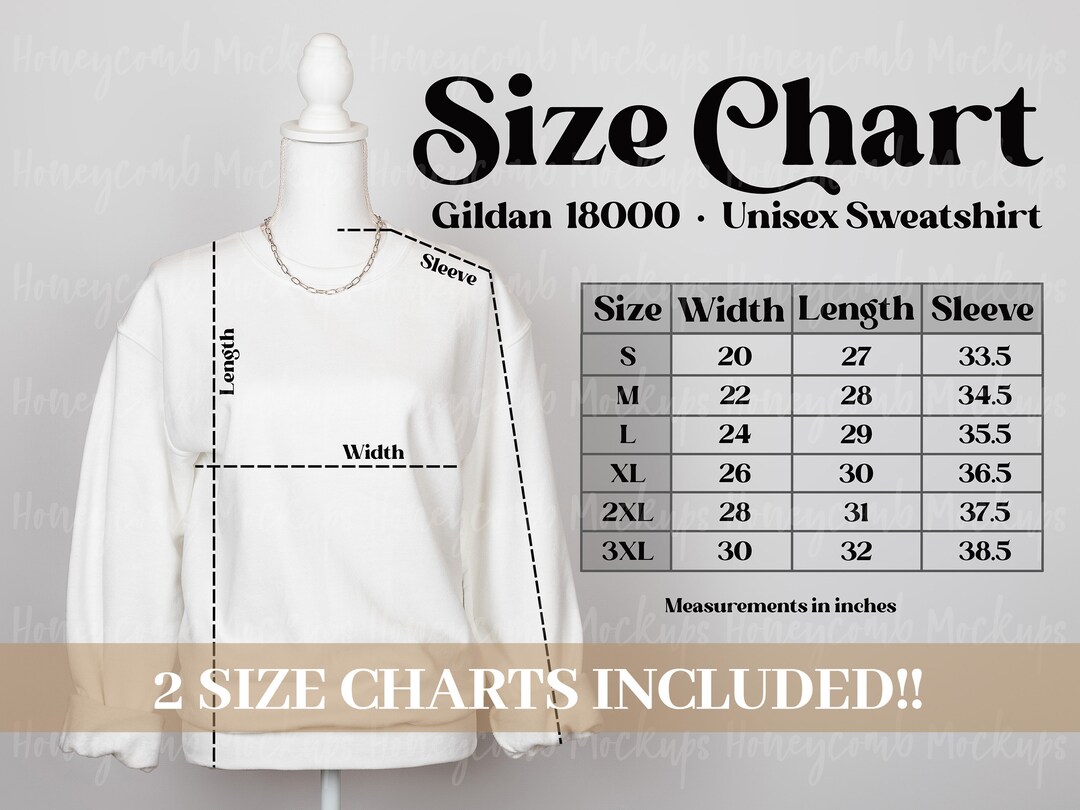 Gildan 18000 Size Chart Gildan Sizing Chart 18000 Sizing - Etsy Canada