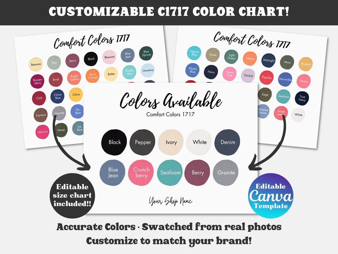 Comfort Colors Color Chart, Editable 1717 Color Chart Mockup ...
