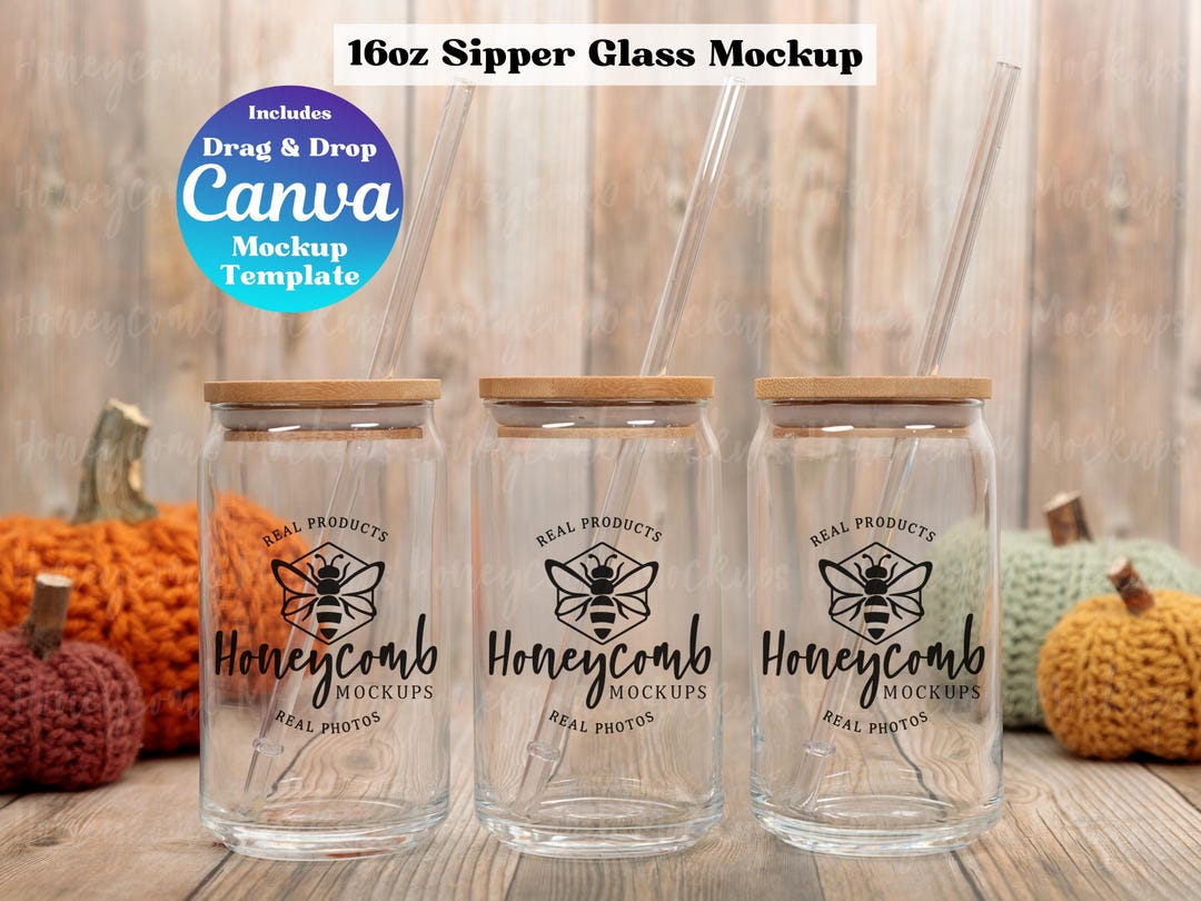 16oz Glass Can Mockup, Printify 16oz Sipper Glass Mockup, Fall Glass ...