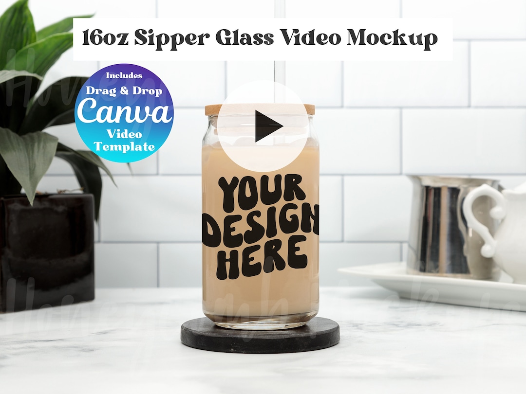 16oz Sipper Glass Video Mockup, Printify Glass Can Mockup, 16oz Glass ...