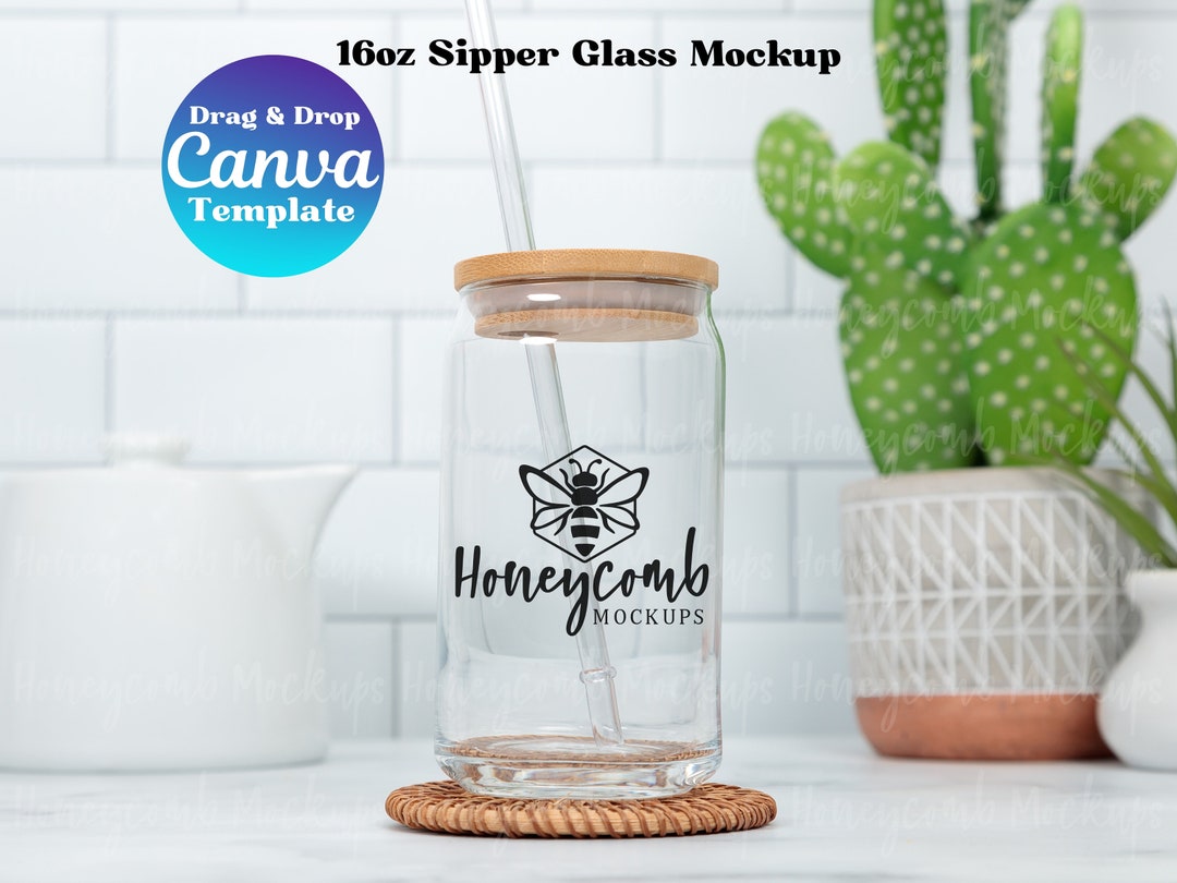 Sipper Glass Mockup, 16oz Glass Can Mockup With Lid, 16oz Glass Beer ...