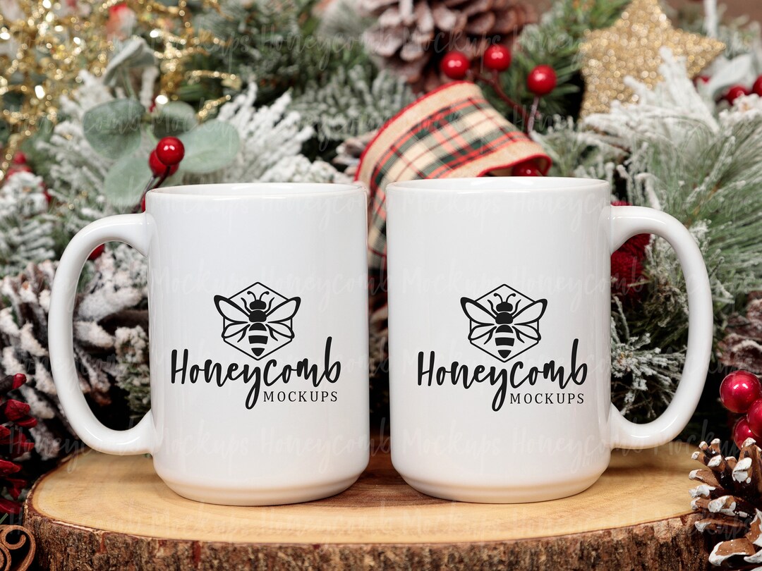 Two 15oz White Mugs Mockup, Christmas White Mug Mockup, Two Mugs Mockup ...