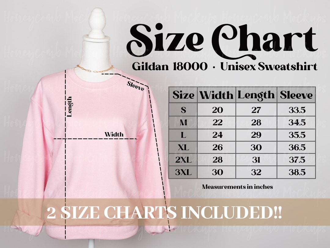 Gildan 18000 Size Chart, Gildan Sizing Chart, 18000 Sizing Guide, Pink ...