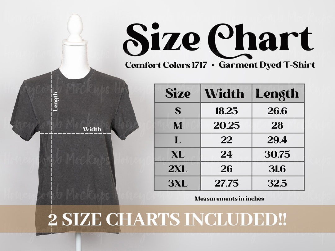Comfort Colors 1717 Size Chart, Comfort Colors Sizing Guide, Comfort ...