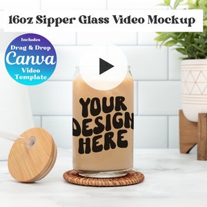 16oz Sipper Glass Video Mockup, 16oz Glass Can Canva Mockup, Printify ...