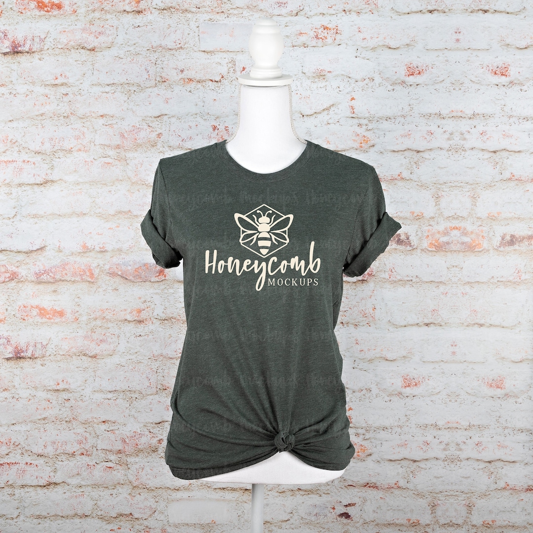 Heather Forest 3001 Bella Leinwand, geknotetes T-Shirt Mockup ...