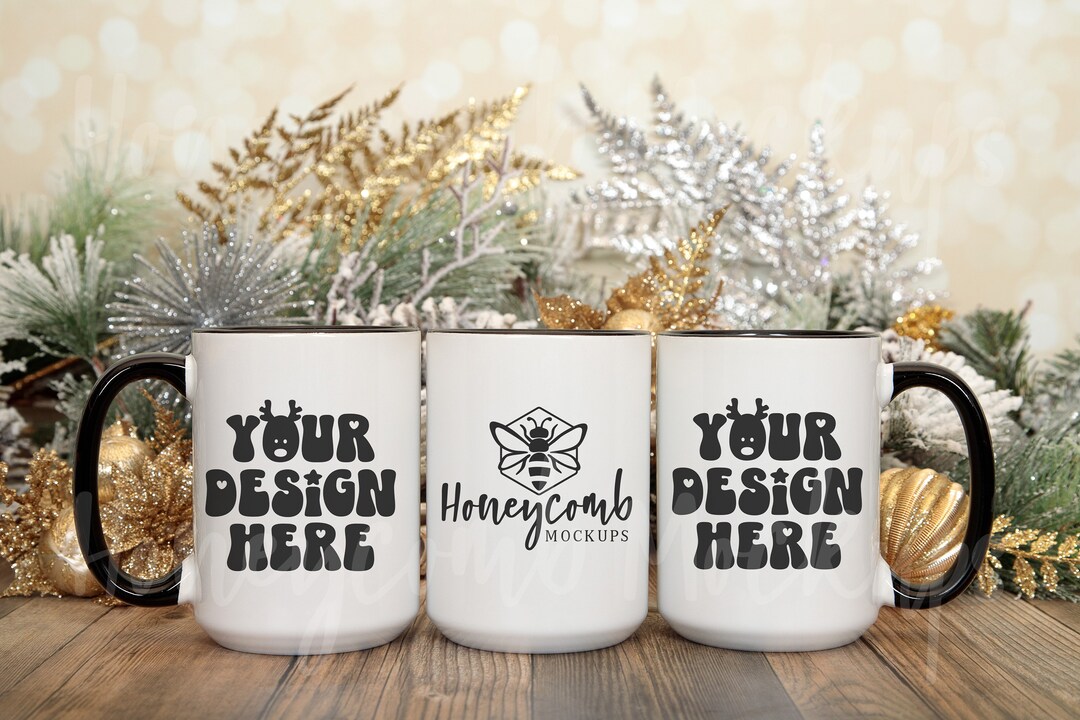 15oz Black Accent Mug Mockup, Christmas Mug Mockup, Three Mugs Mockup ...
