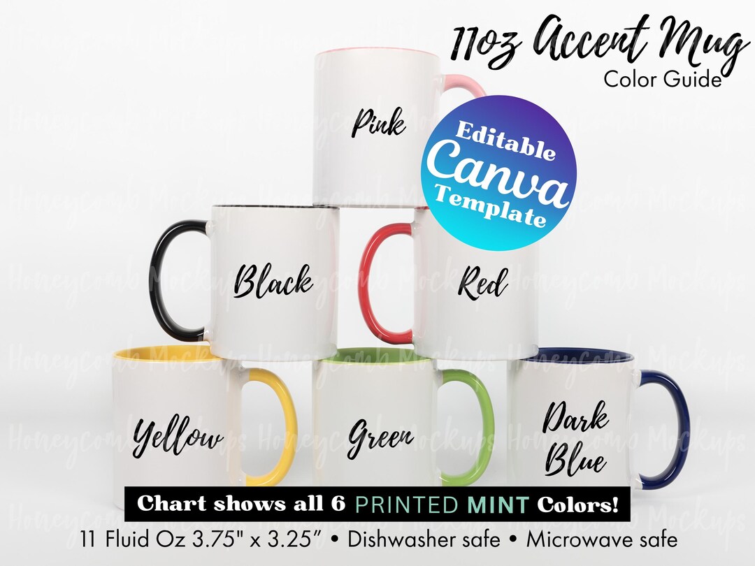 11oz Accent Mug Color Chart Mockup for Printed Mint Users, Editable ...