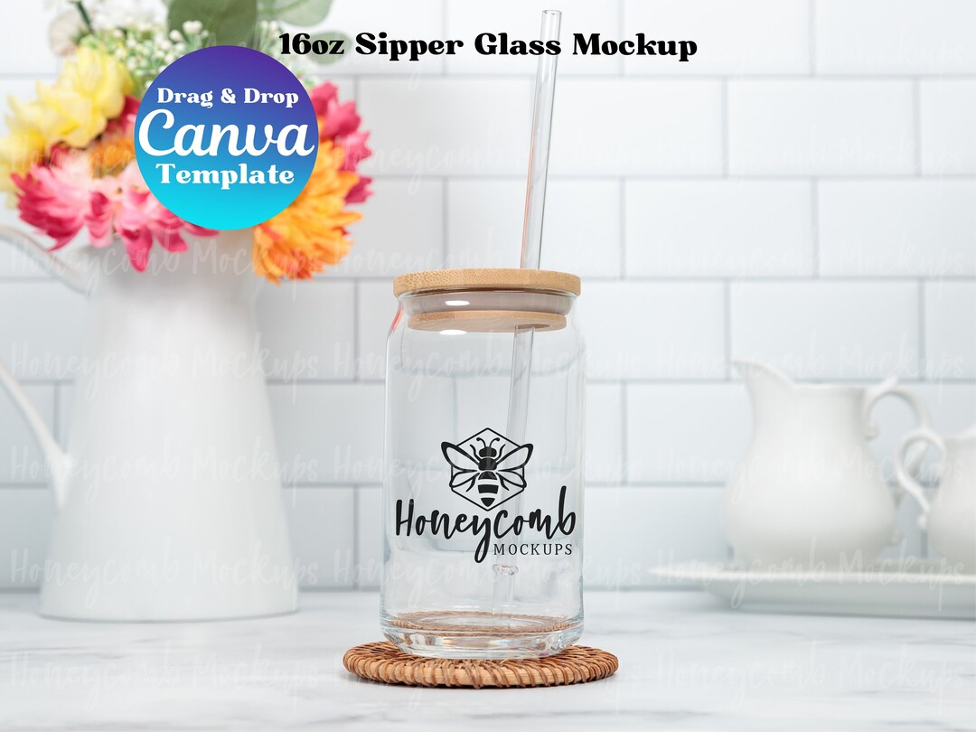 Printify 16oz Sipper Glass Mockup, 16oz Glass Can Mockup, Glass Beer ...