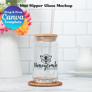 Printify 16oz Sipper Glass Mockup, 16oz Glass Can Mockup, Glass Beer ...