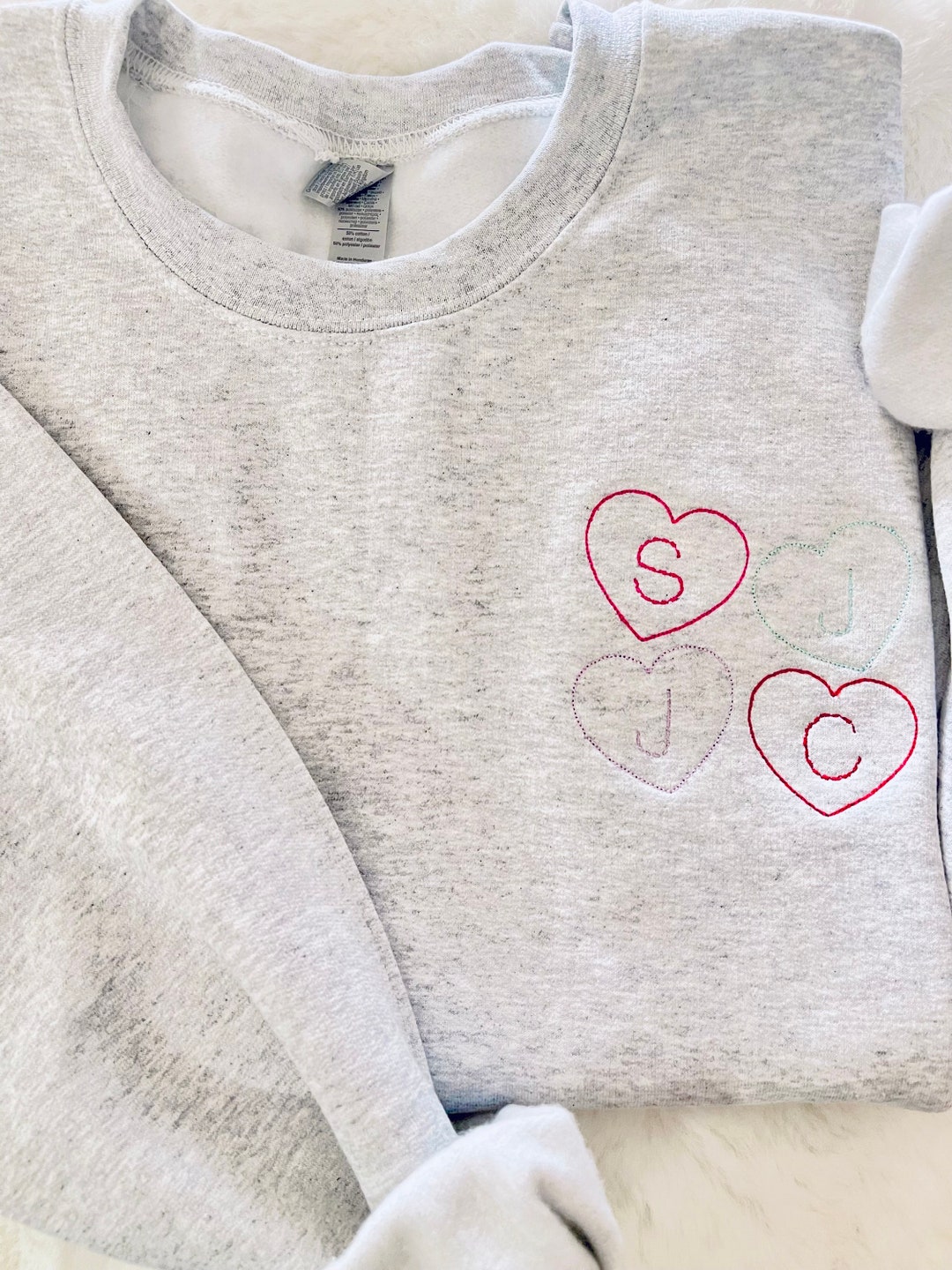 Custom Hearts Initial Embroidered Sweatshirt , Couple Initials ...
