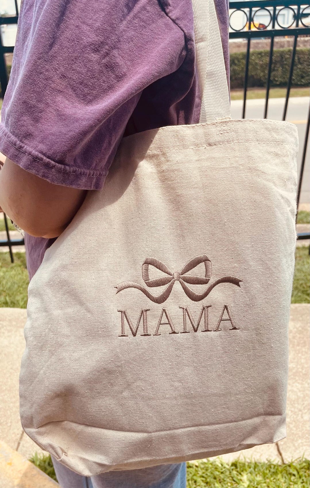 Custom Text Tote Bag Embroidered , Custom Mama Tote Bag , Grandma Tote ...