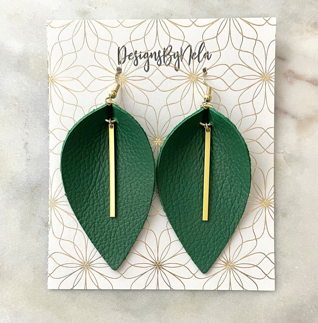Leather Leaf Earrings Leather Earrings Available in Many - Etsy