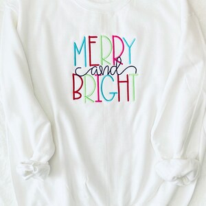 Embroidered Merry and Bright Christmas Sweatshirt, Retro Holiday Gift ...