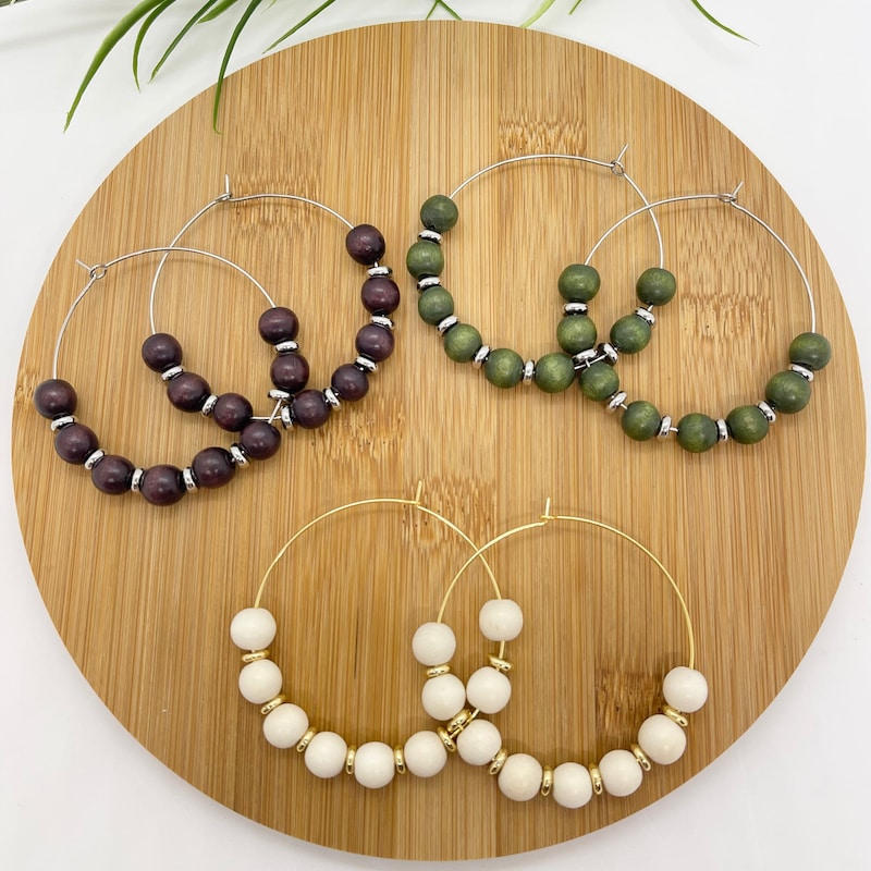 Wooden Bead Hoop Earring - Etsy
