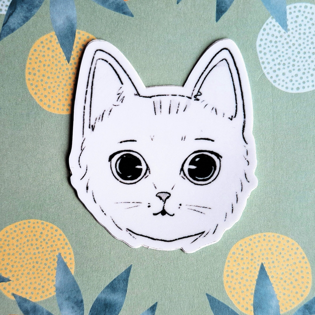 Cat Sticker Blank and White | Big Eyes Cat | Sketch Style Sticker ...