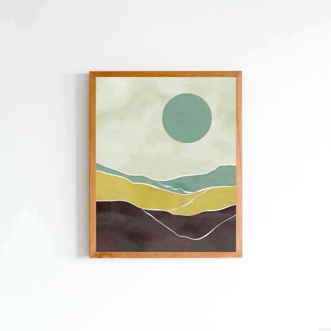 River Mountain Landscape Boho Scenery Modern Printable Wall Art Sage ...