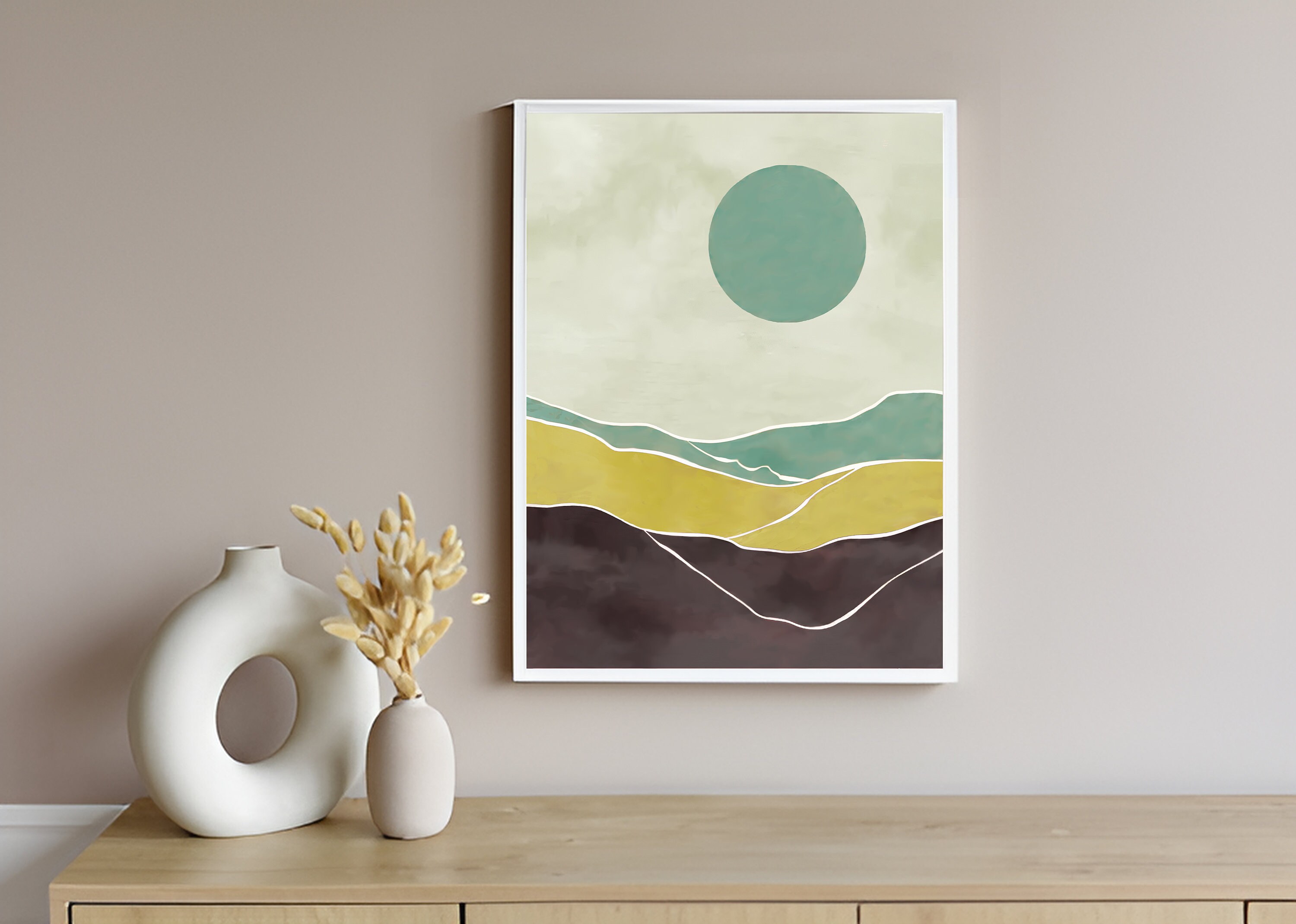 River Mountain Landscape Boho Scenery Modern Printable Wall Art Sage ...