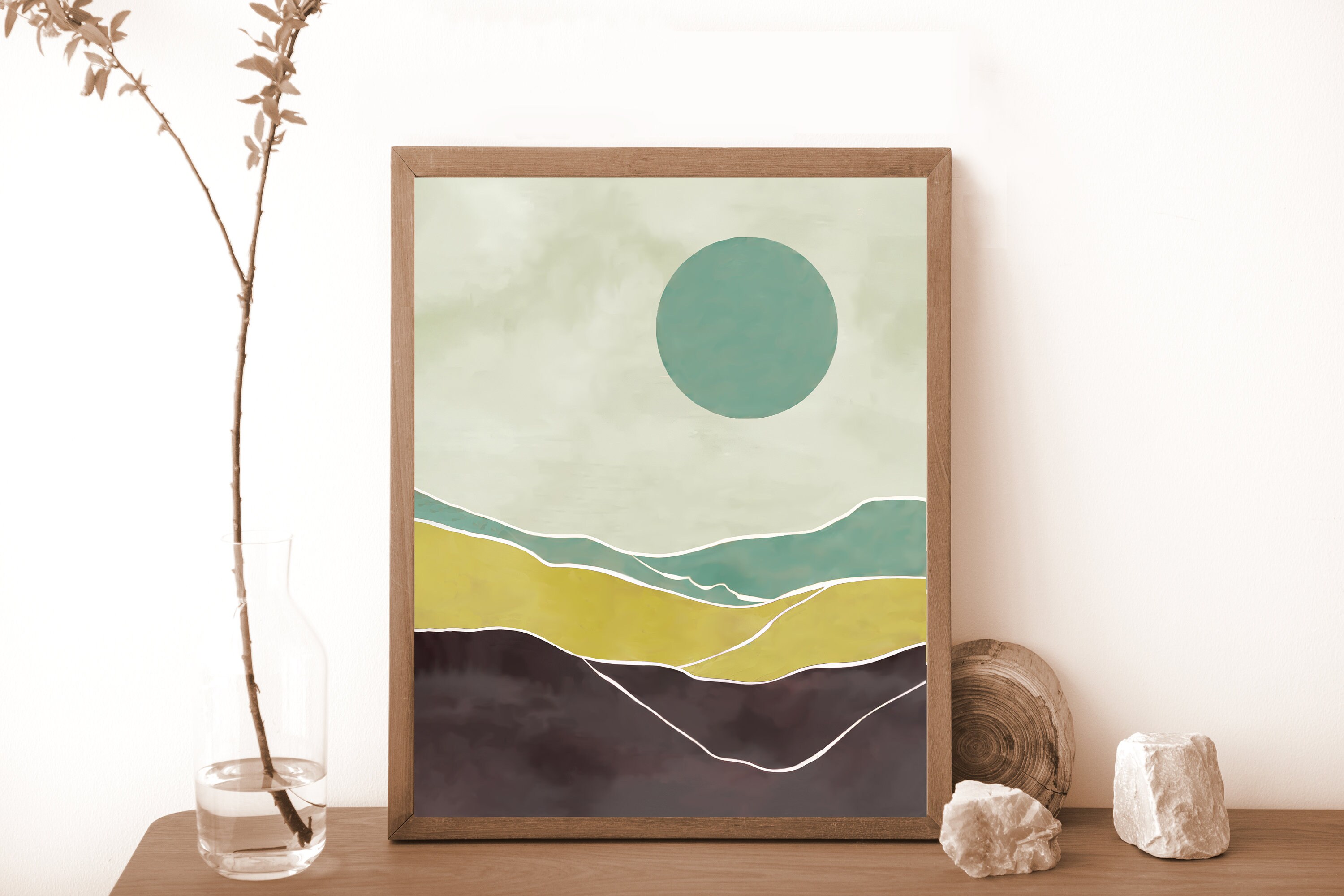 River Mountain Landscape Boho Scenery Modern Printable Wall Art Sage ...